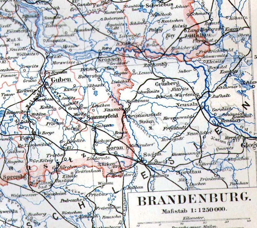 Brandenberg Germany Map 1903 Vintage Edwardian Steel Engraving European ...