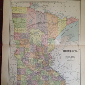 Minnesota USA State Map Antique Copper Engraved North American ...