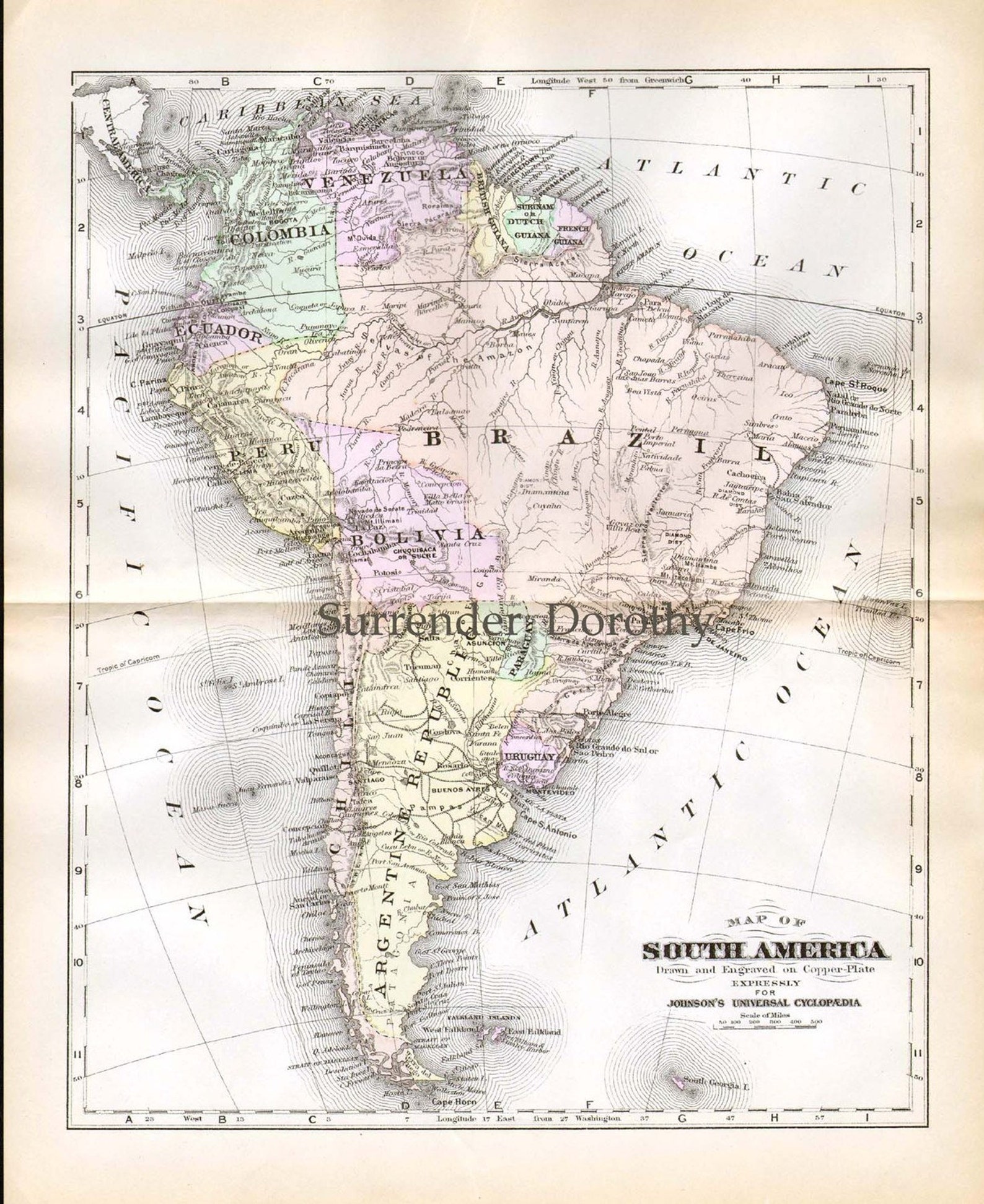 South America Map 1896 Victorian Antique Copper Engraved Chart | Etsy