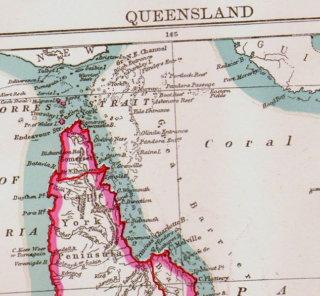 Queensland Australia Map Antique Copper Engraved Cartography 1892 ...