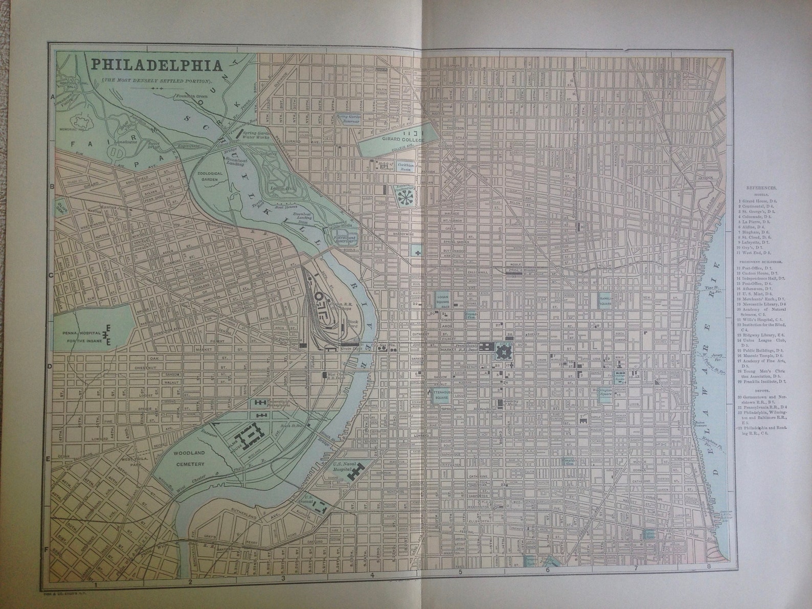 Philadelphia Pennsylvania USA State Map Antique Copper Engraving ...