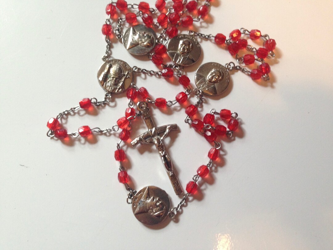 Ruby Red Rosary Beads Pope John Paul II Vintage Catholic Prayer Beads ...