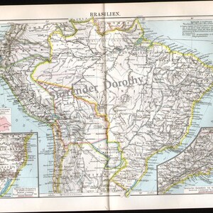 Brazil Bolivia Peru Map Central South America 1903 Steel Engraving ...