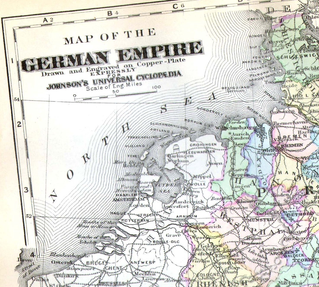 Germany Map of the German Empire 1896 Antique Engraved Map to Frame ...