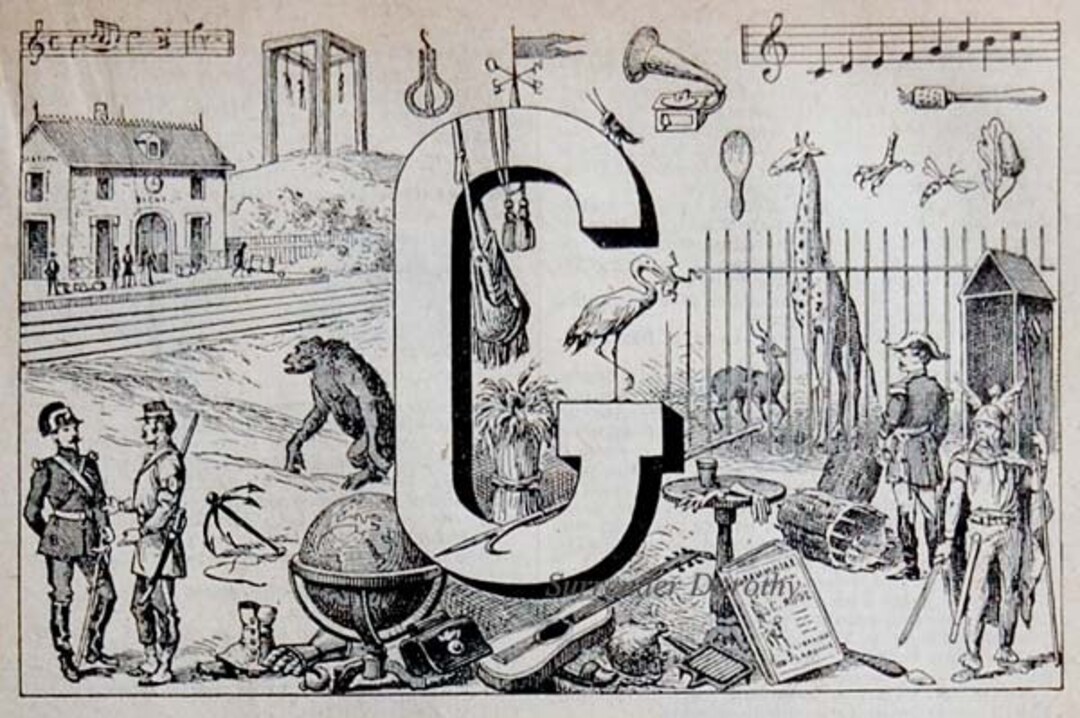 Letter G French Dictionary Alphabet Chart Paris France to Frame Black ...