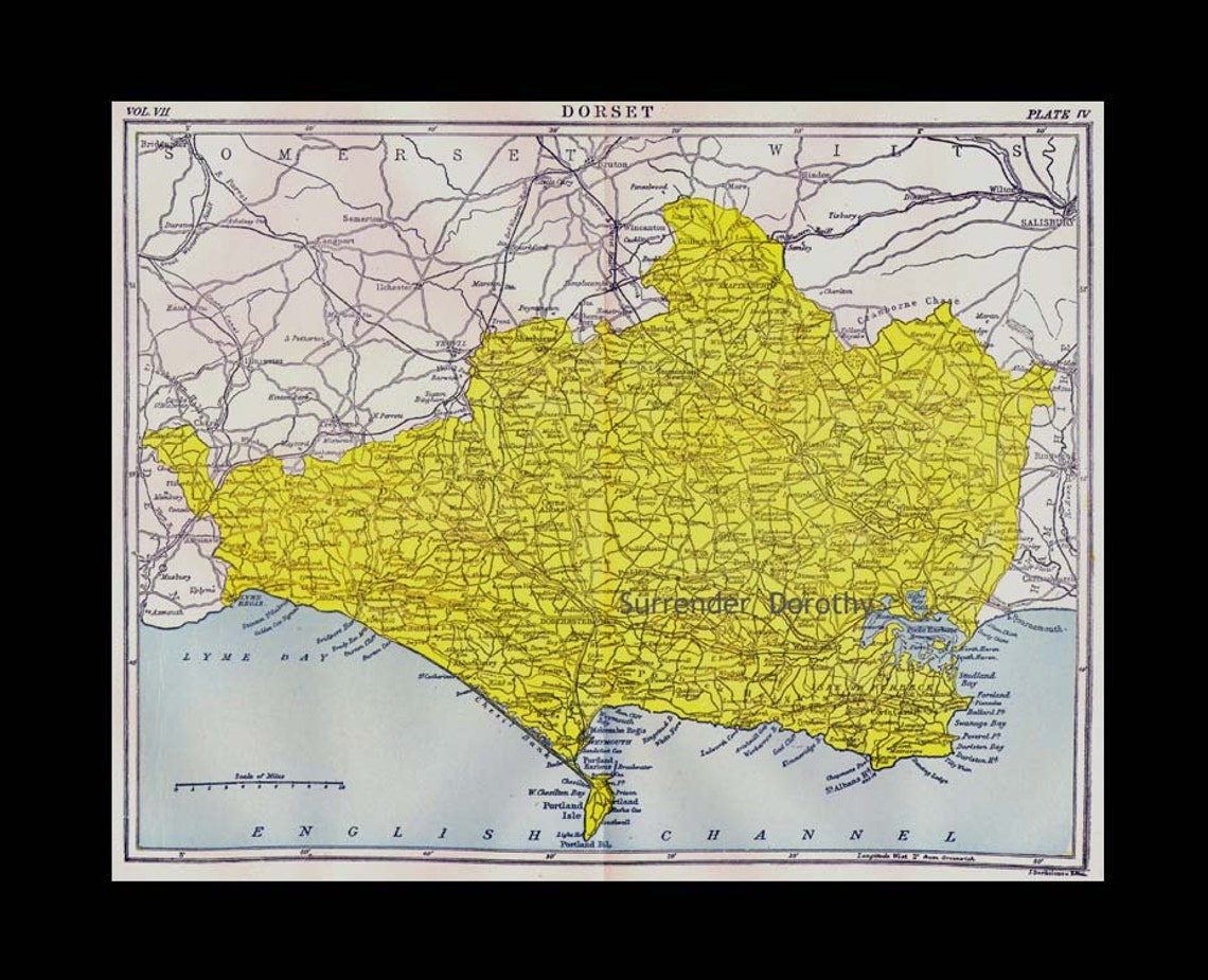Dorset County England Map Antique Copper Engraving European | Etsy