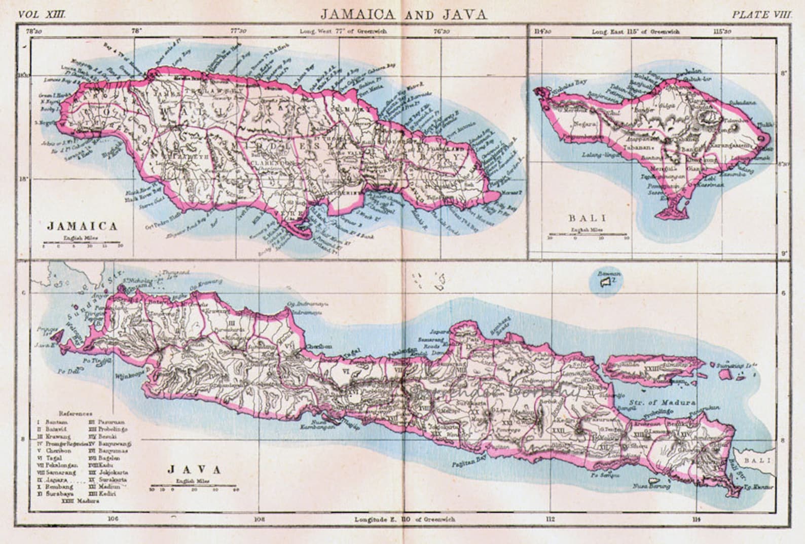 Jamaica Java Bali Island Map Antique Copper Engraving Vintage | Etsy