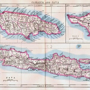Jamaica Java Bali Island Map Antique Copper Engraving Vintage ...