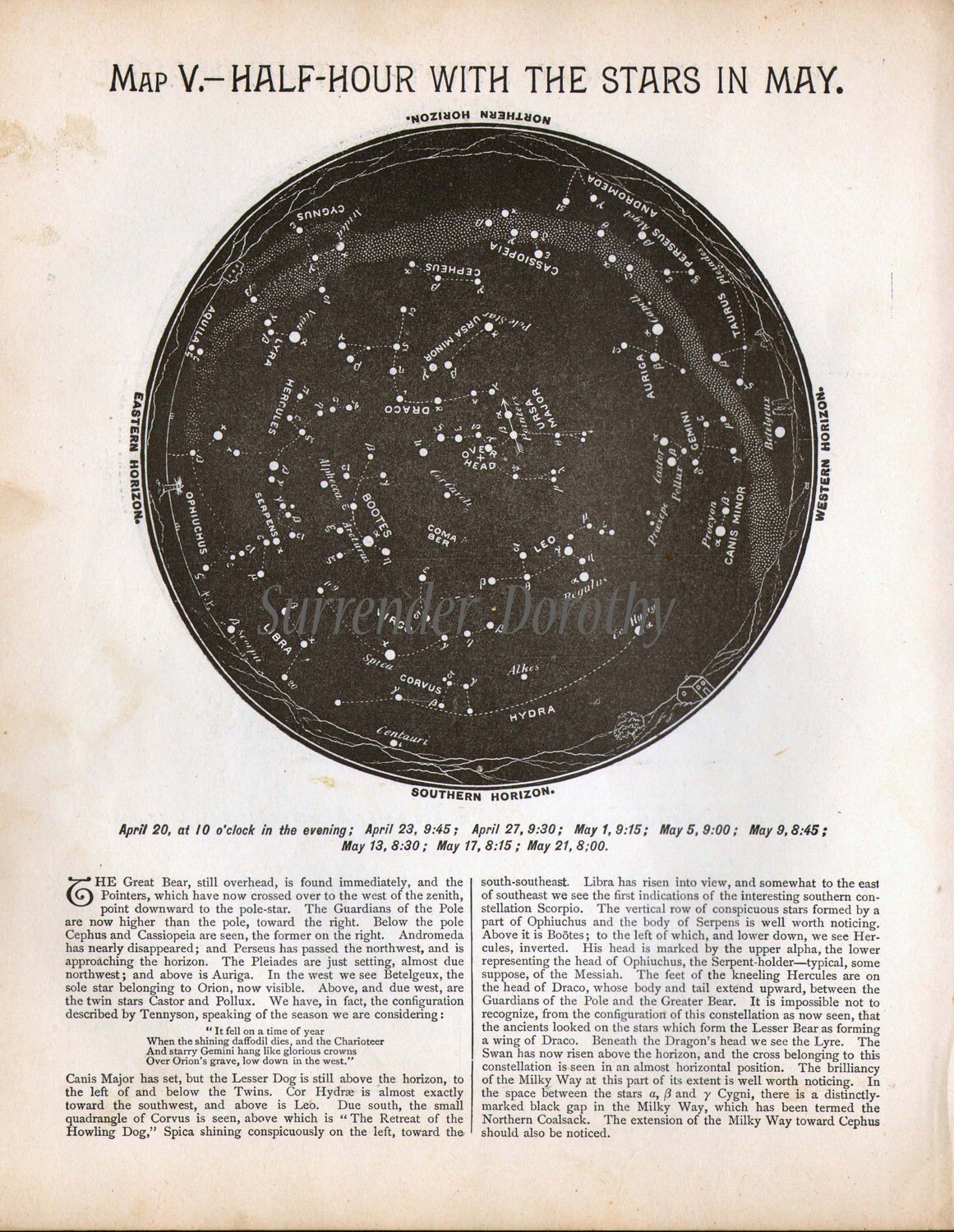Star Chart for April and May 1886 Antique Astronomy Astrology | Etsy