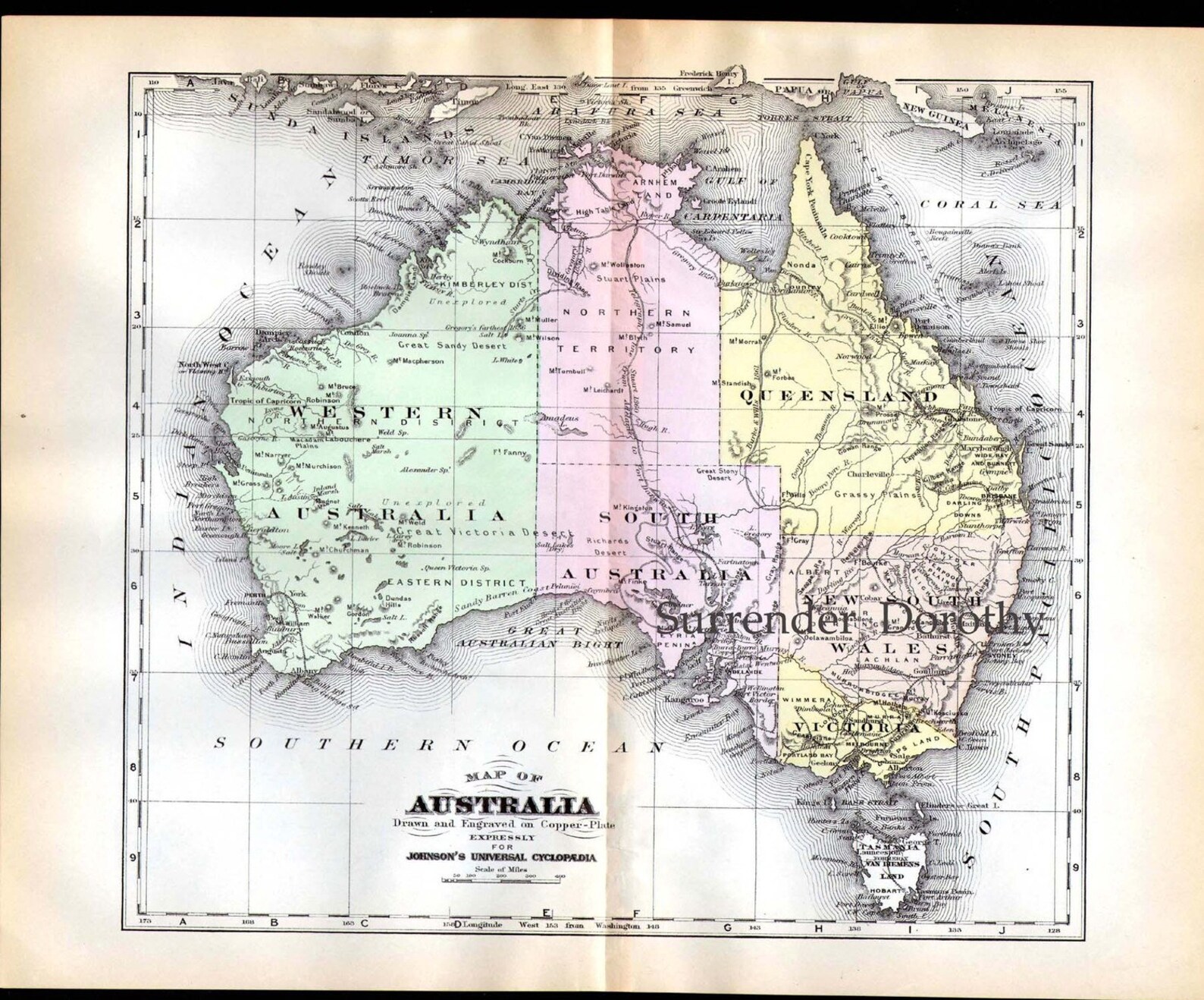 Australia Map 1896 Vintage Victorian Original Antique Copper Engraving ...