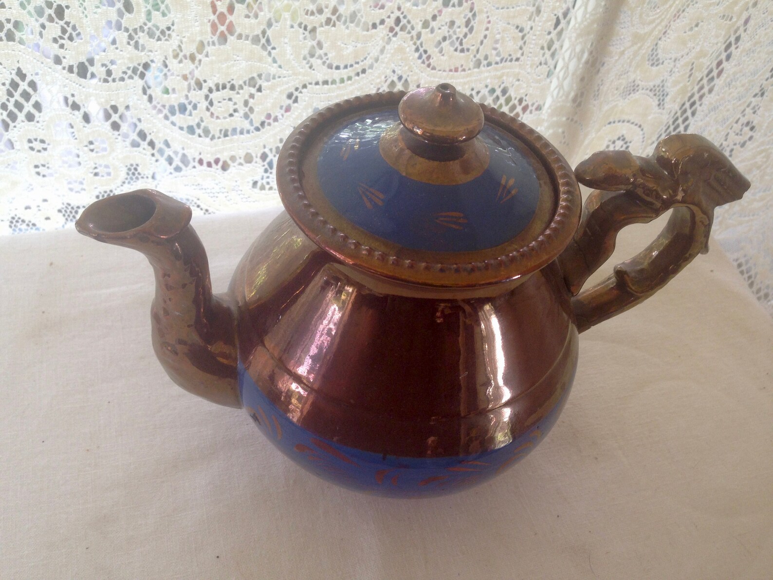 Copper Luster Lustre Teapot England Blue Band Griffin Handle | Etsy
