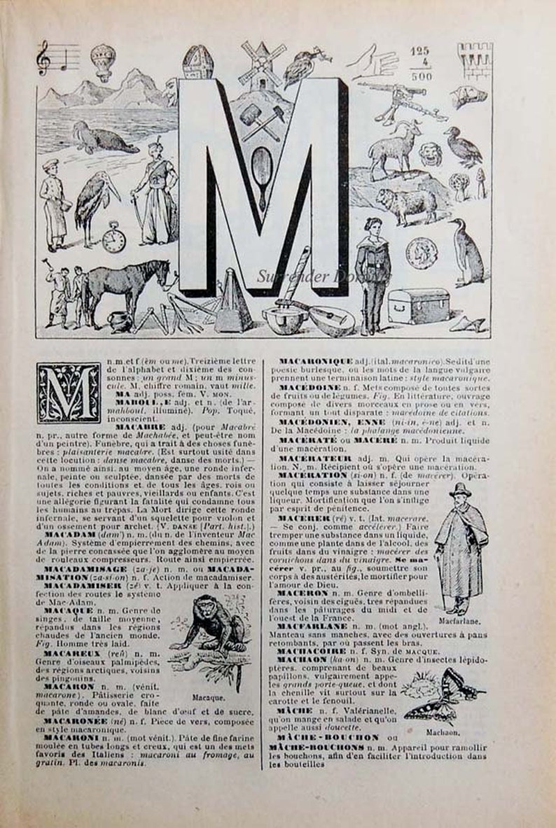 Letter M French Dictionary Alphabet Chart Paris France to Frame Black ...
