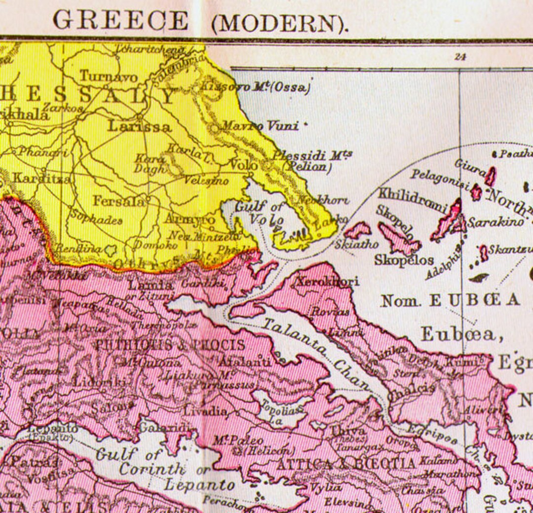 Modern Greece Map Antique Copper Engraving Vintage European Cartography ...
