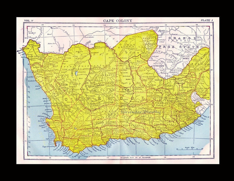 Cape Colony Africa Map Antique Copper Engraving Vintage Cartography ...