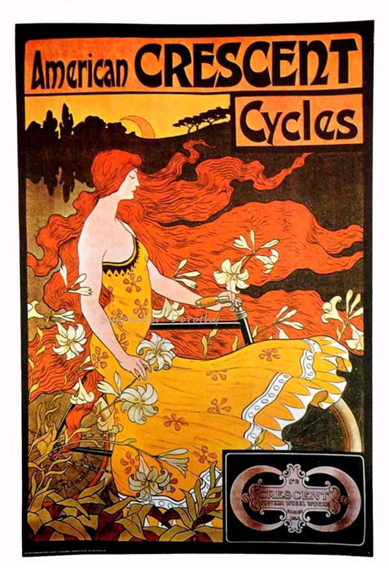 Crescent Bicycle 1899 Art Nouveau Lithograph Poster - Etsy