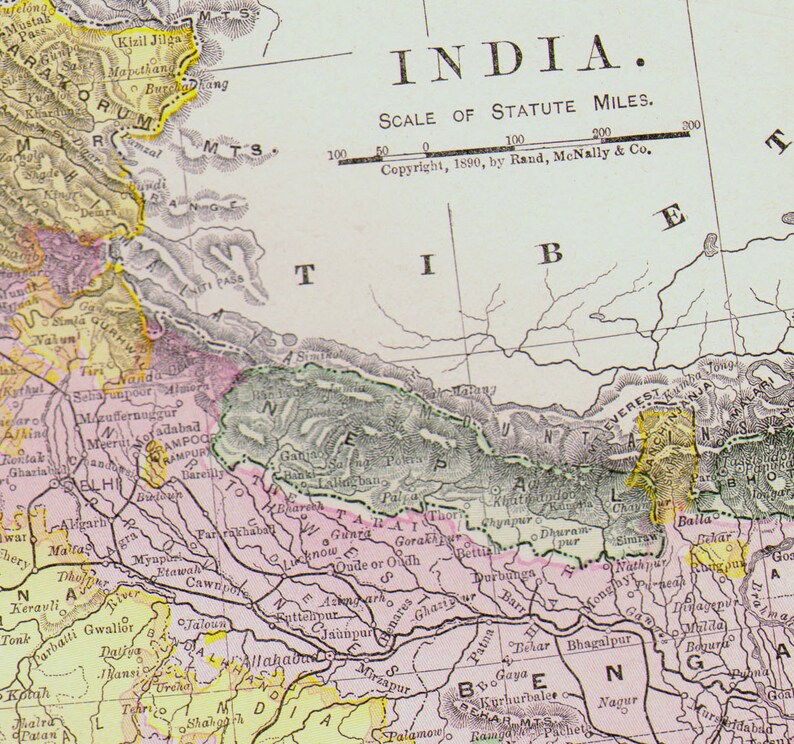 India China Map 1890 Rand McNally Four Color Victorian Antique | Etsy