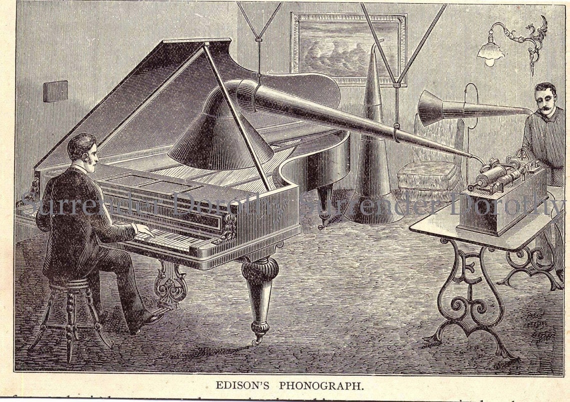 Edison's Phonograph Invention 1892 Vintage Victorian Engraving ...