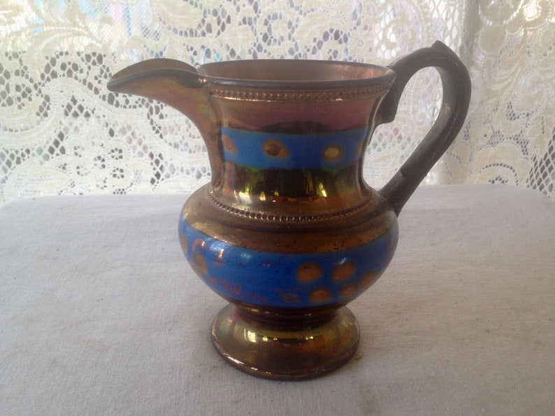 Antique Staffordshire English Copper Luster Ware Pitcher Blue - Etsy