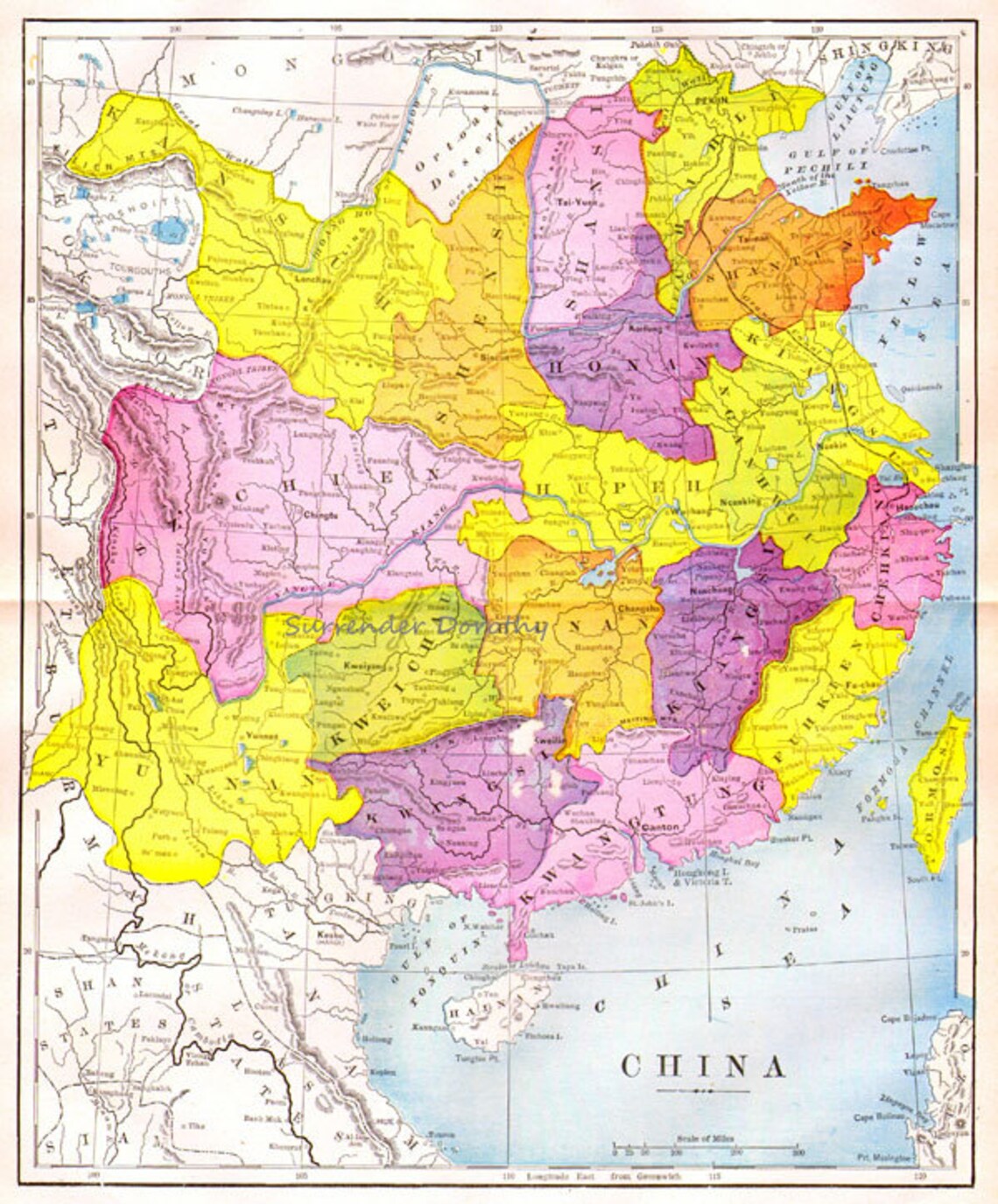 China Map Antique Copper Engraving Asian Cartography 1892 Vintage ...