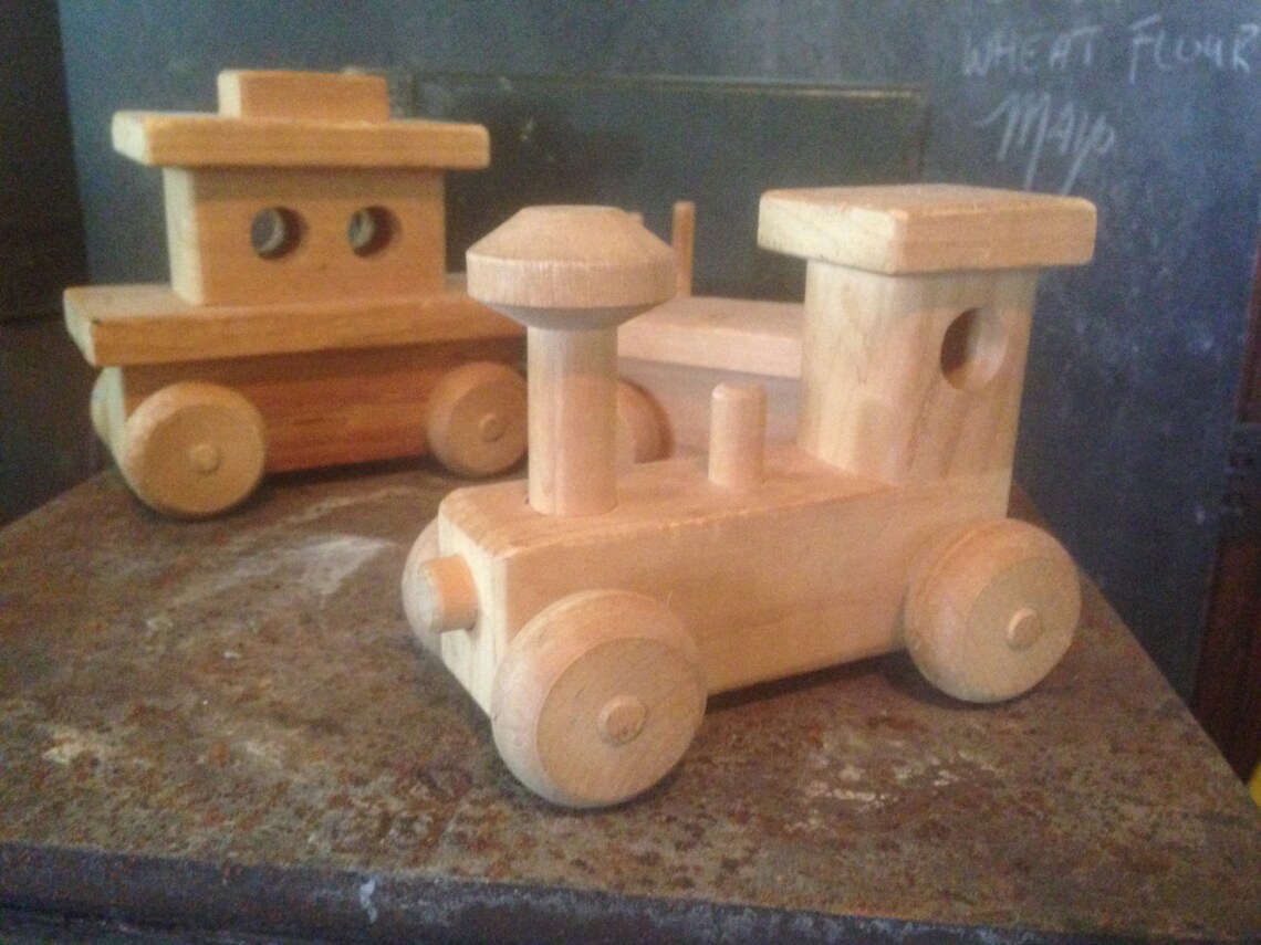Toy Train Set Wooden Handmade Preschool Plaything Home Decor 1970s Choo ...