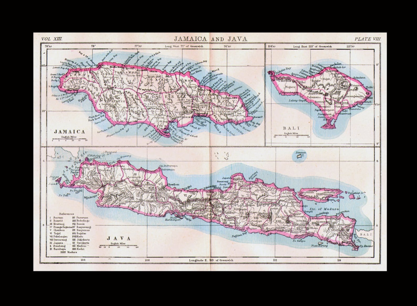 Jamaica Java Bali Island Map Antique Copper Engraving Vintage - Etsy