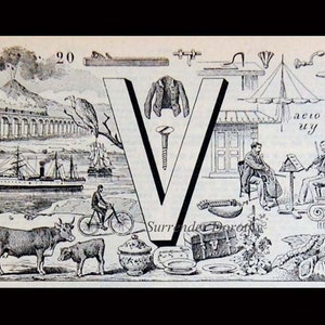 Letter V French Dictionary Alphabet Chart Paris France to Frame Black ...