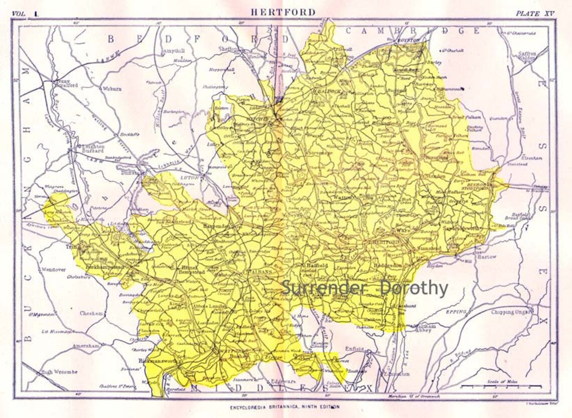 Hertford County England Map Antique Copper Engraved European | Etsy