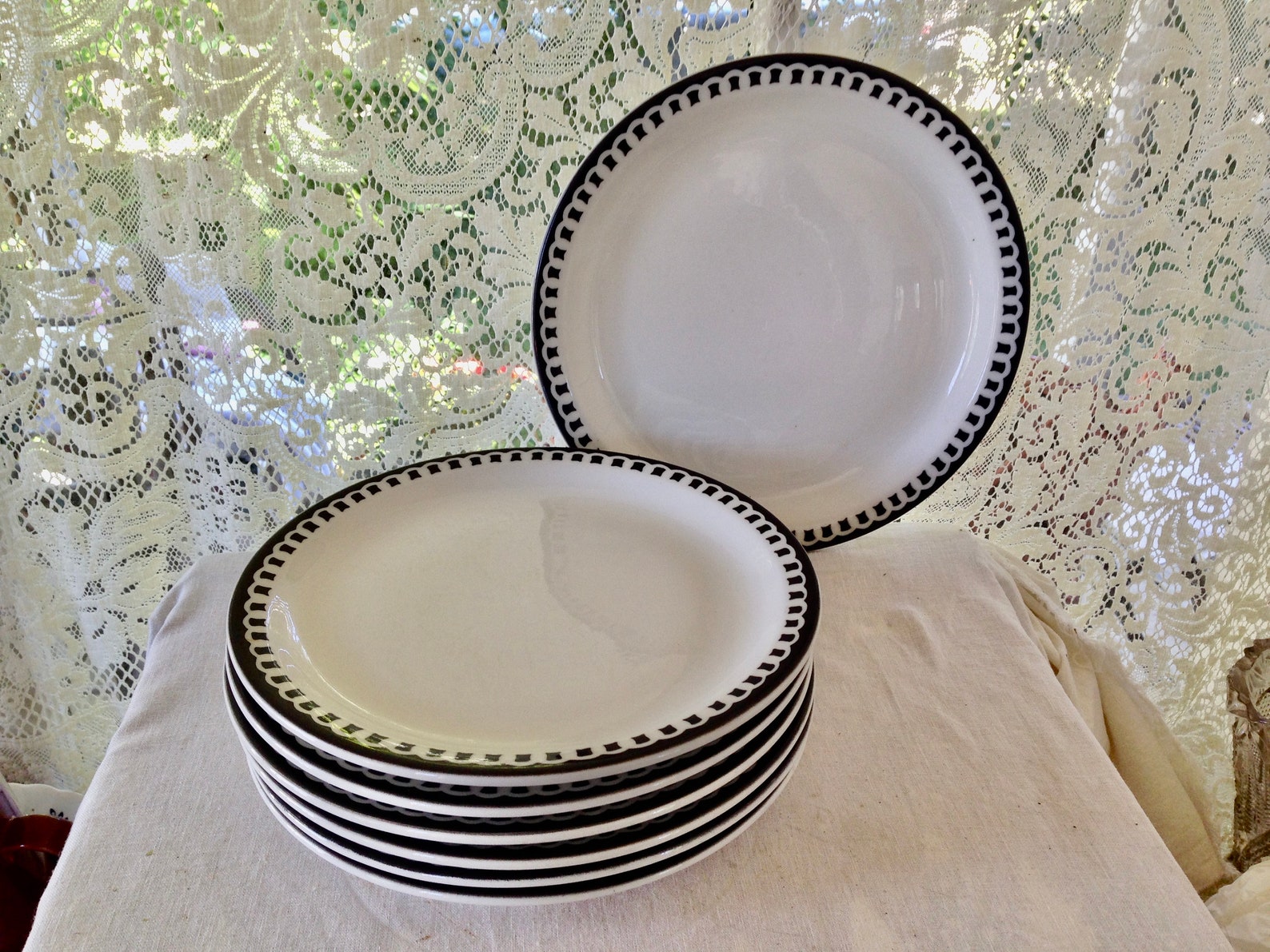 7 Mcnicol Martin Plates Black White Ironstone Classic Roadside ...