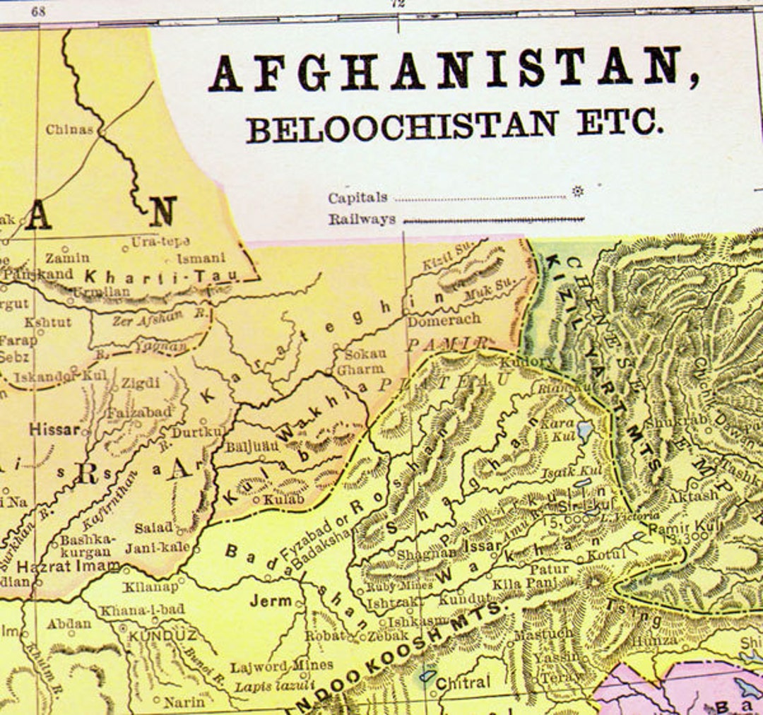 Afghanistan Map Antique Copper Engraving Vintage Middle Eastern ...