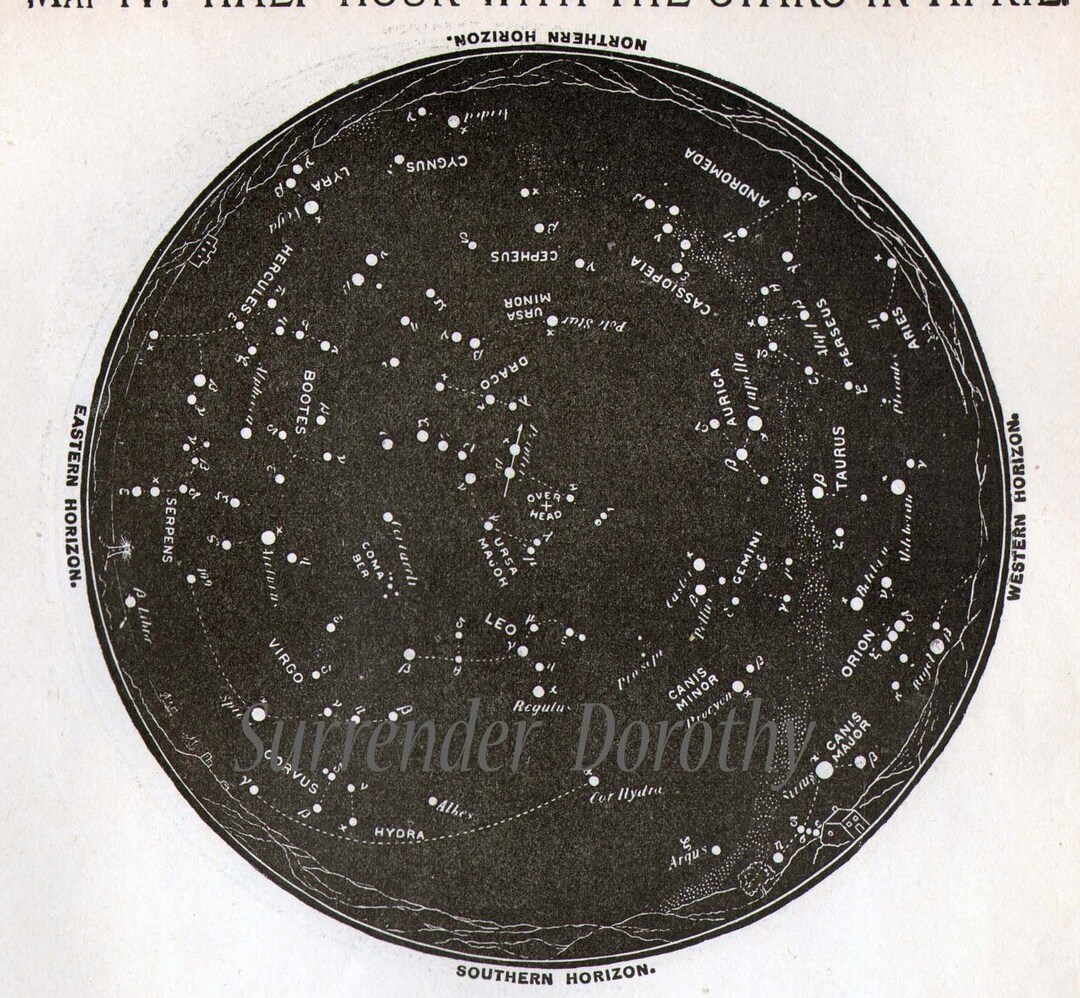 Star Chart for April and May 1886 Antique Astronomy Astrology Print to ...