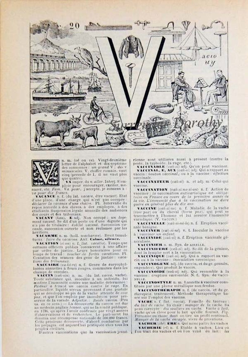 Letter V French Dictionary Alphabet Chart Paris France to - Etsy
