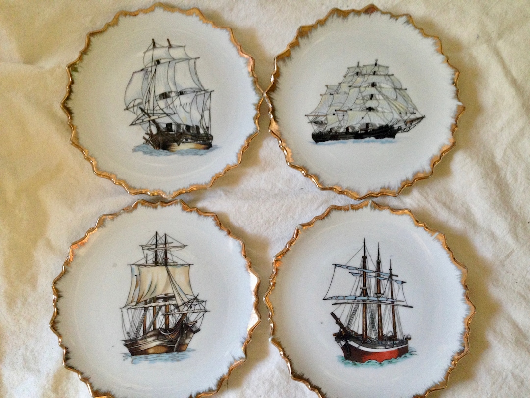 4 Sailing Ships Collector Plates Plate Retro 1970s Home Decor 7" Gold ...