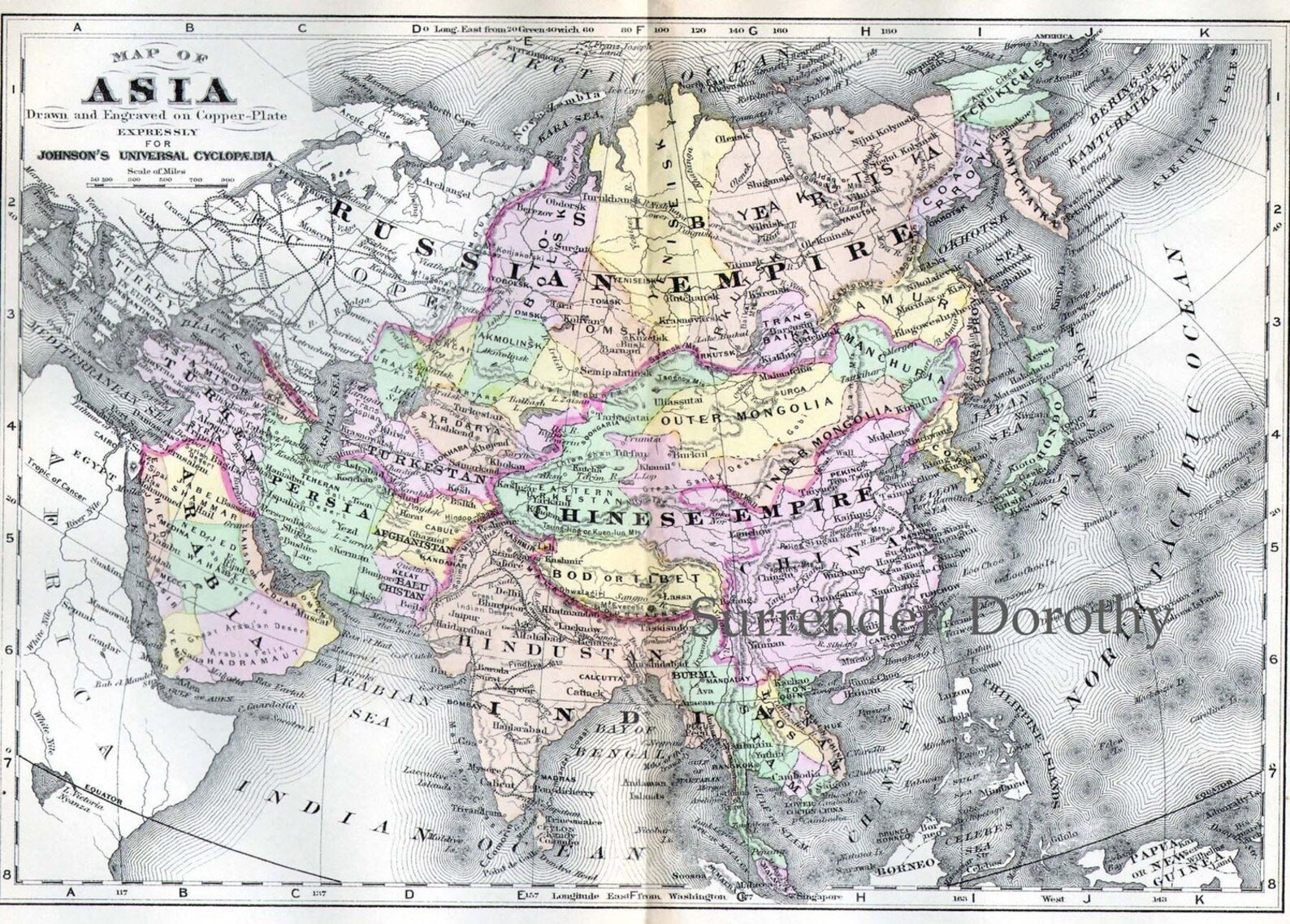 Asia Russia Map 1896 Victorian Copper Engraved Cartography Chinese and ...
