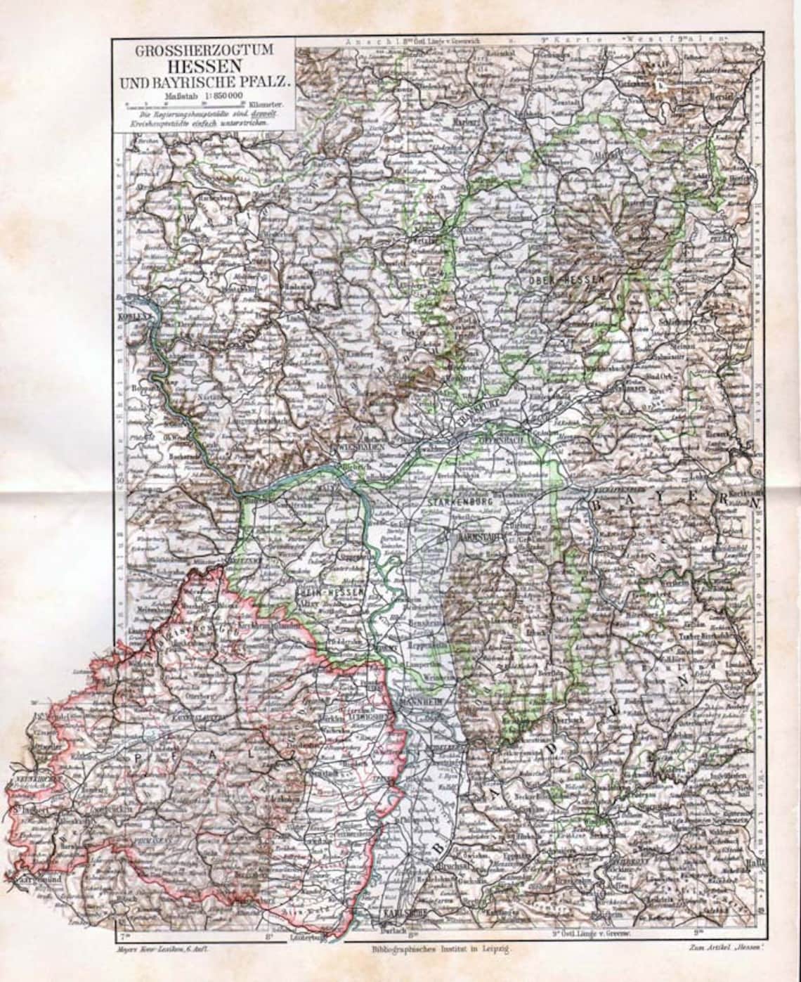 Map Grand Duchy Hesse Province Germany Edwardian 1903 Antique - Etsy