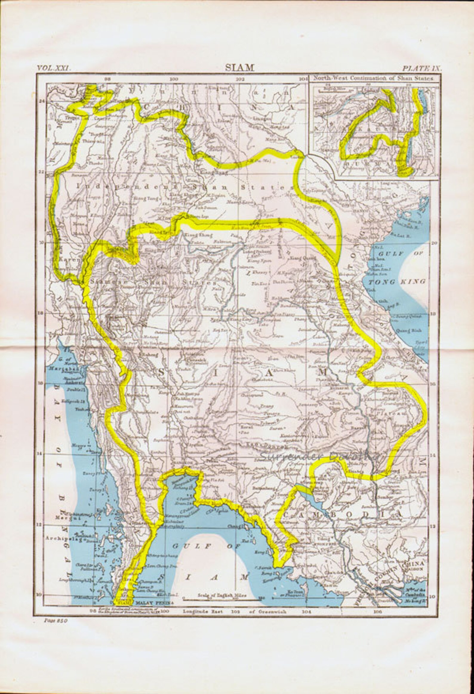 Siam Thailand Cambodia Map Antique Copper Engraving Asian Cartography ...