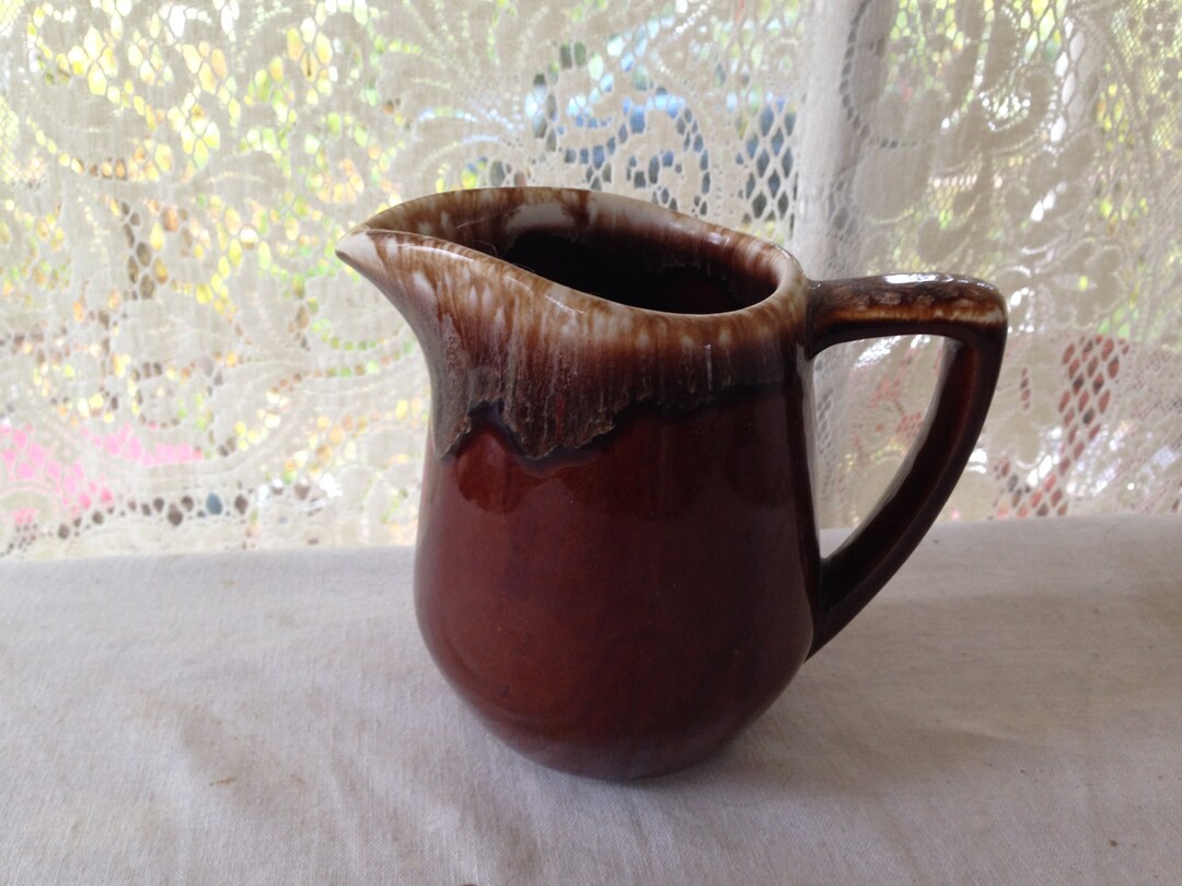 Kathy Kale Town ‘n Country Creamer Cream Pitcher Brown Drip Salt Glaze ...