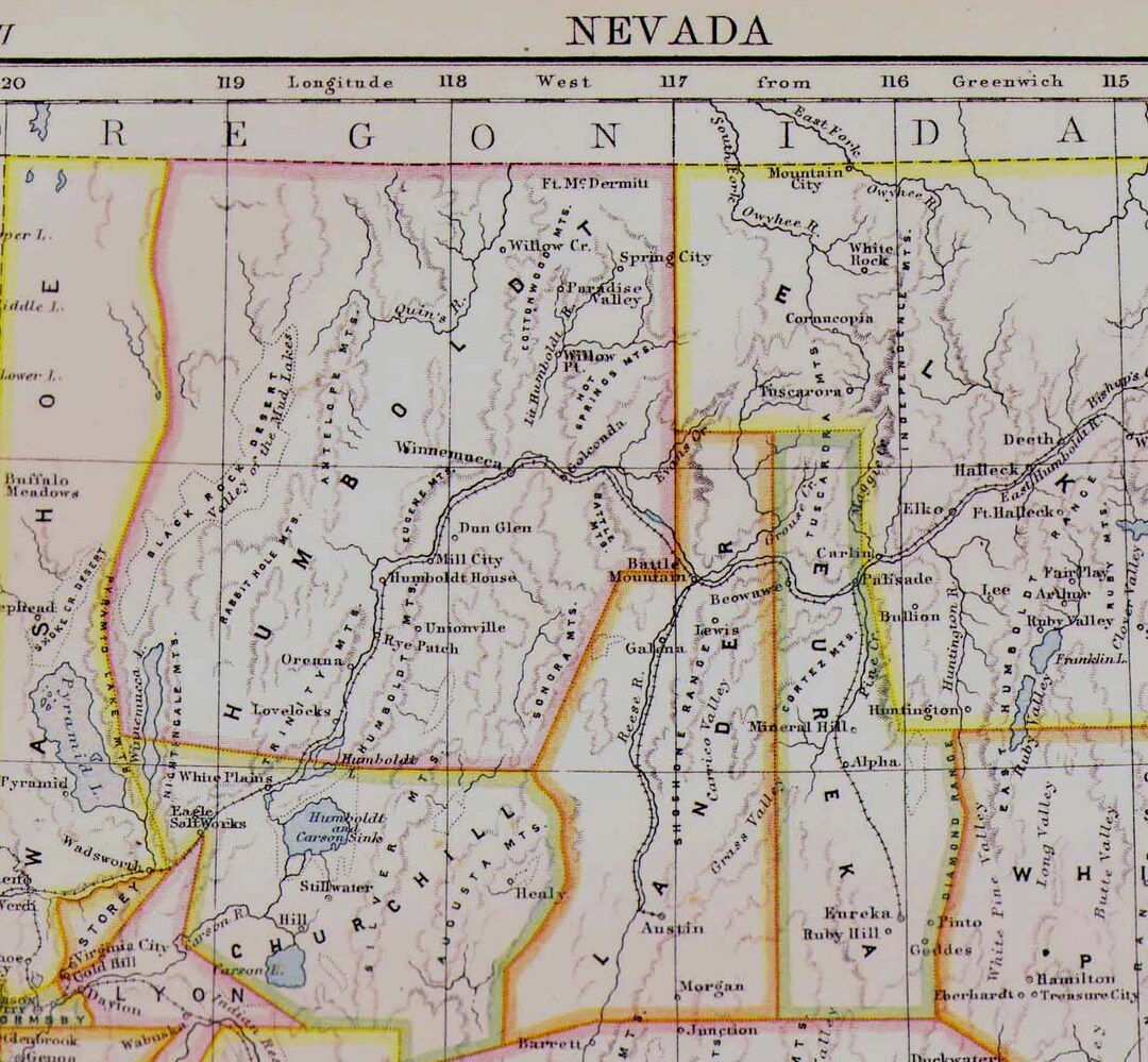 Antique Map Nevada USA State Antique Copper Engraving Vintage ...
