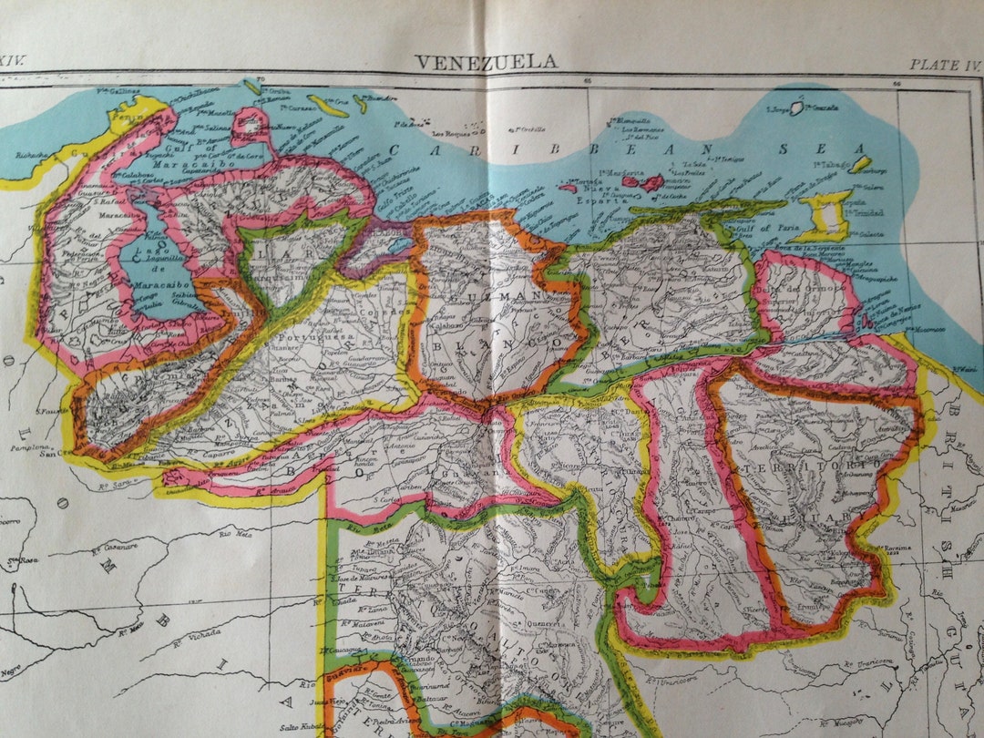 Venezuela Map Antique Copper Engraving South America Cartography 1892 ...