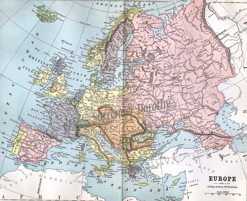 Europe Map 1888 Victorian Antique Steel Engraving Vintage Cartography ...