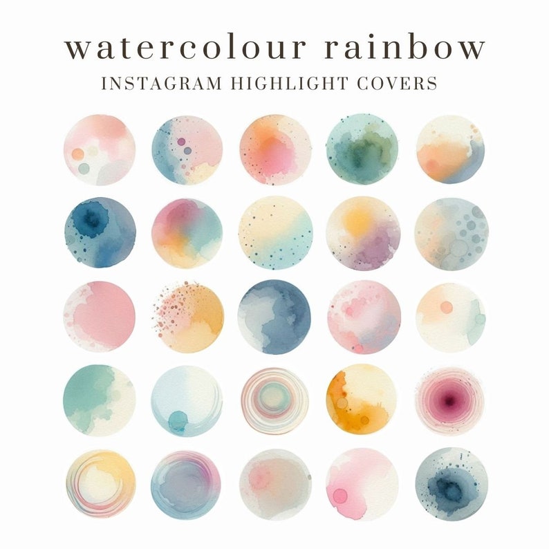 Watercolor Rainbow Instagram Highlight Covers: 25 Pastel Story Icons ...