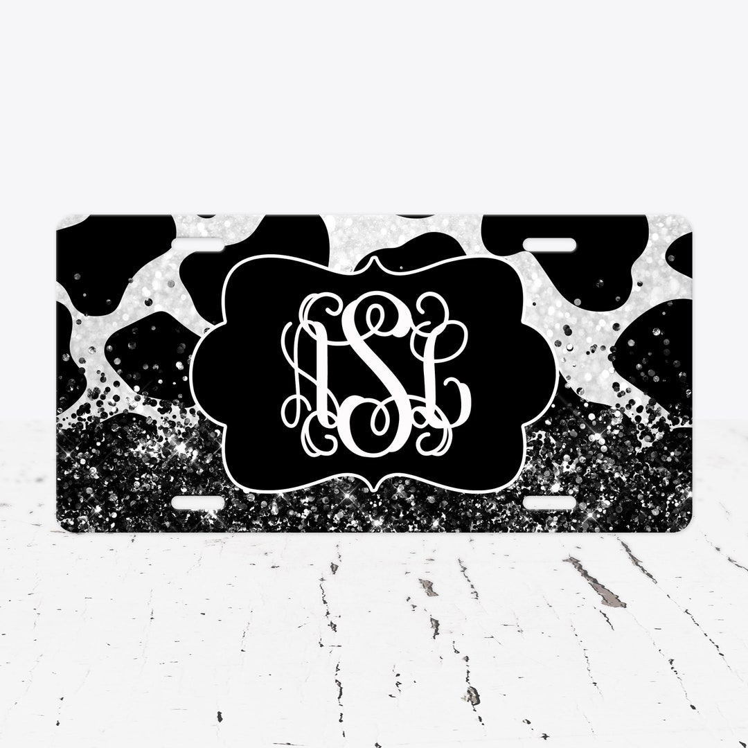 Cow Print License Plate , Faux Glitter Car Tag, Personalized Car Tag ...