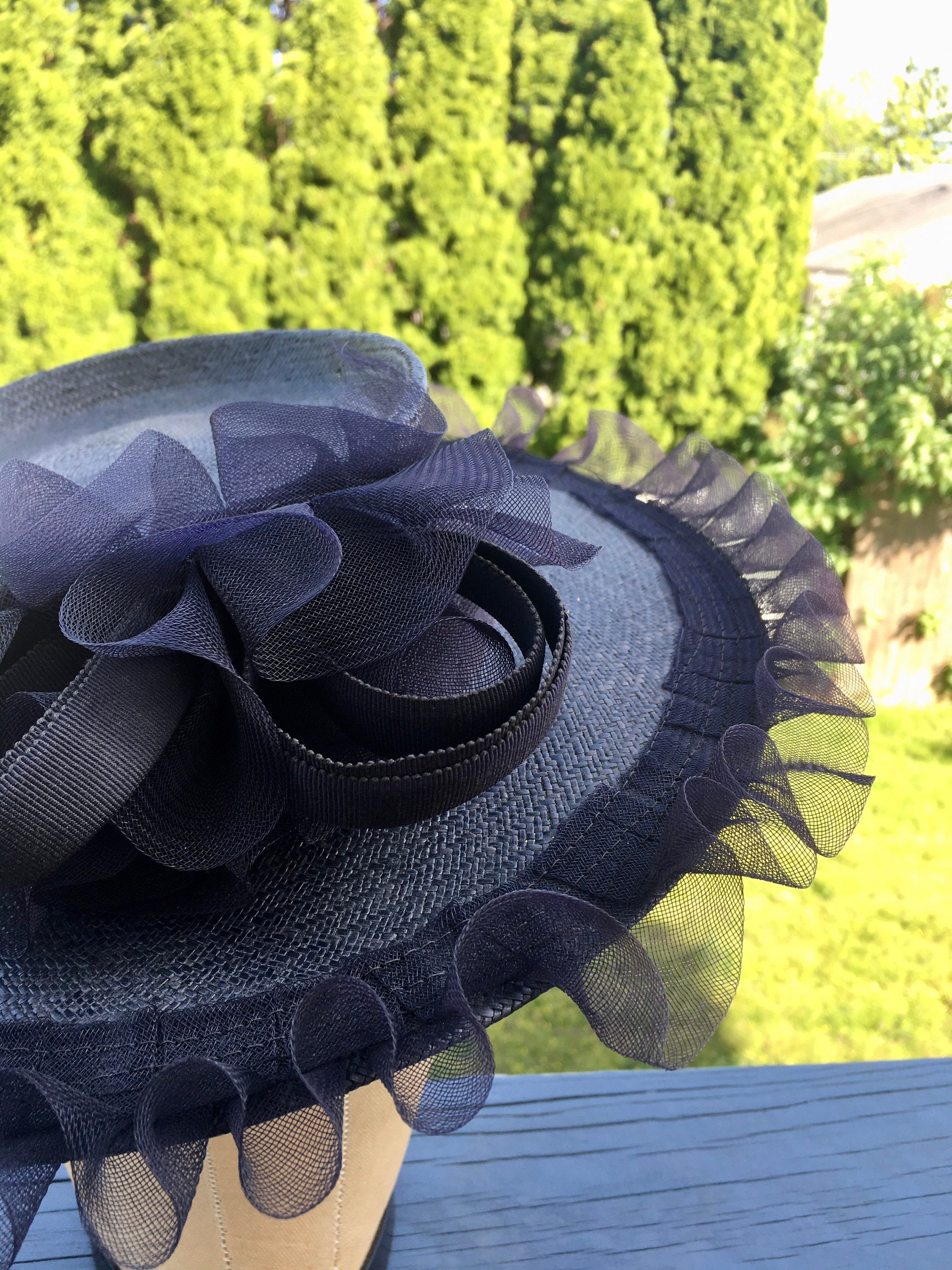 1940's Navy Straw Wide Brim CARTWHEEL Hat W Ruffled Crinoline Trim - Etsy