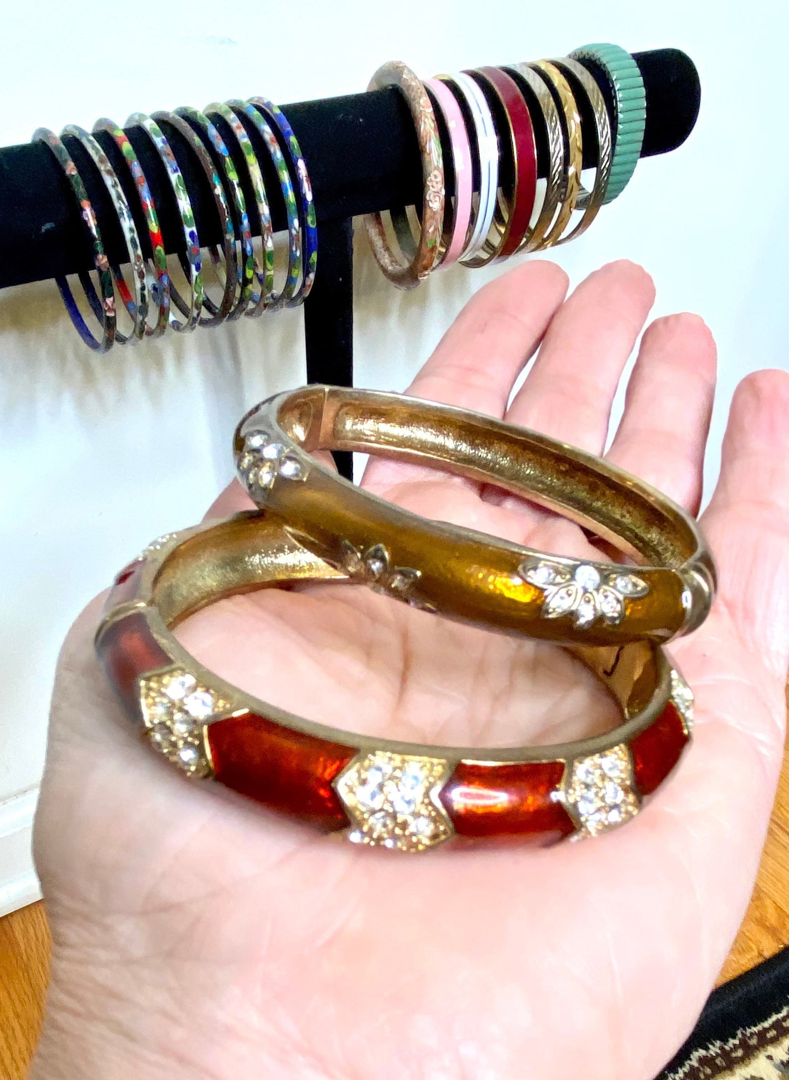 Choice 1960's Bangle Bracelets, Cloisonné Enamel, 60s Trifari and Monet ...