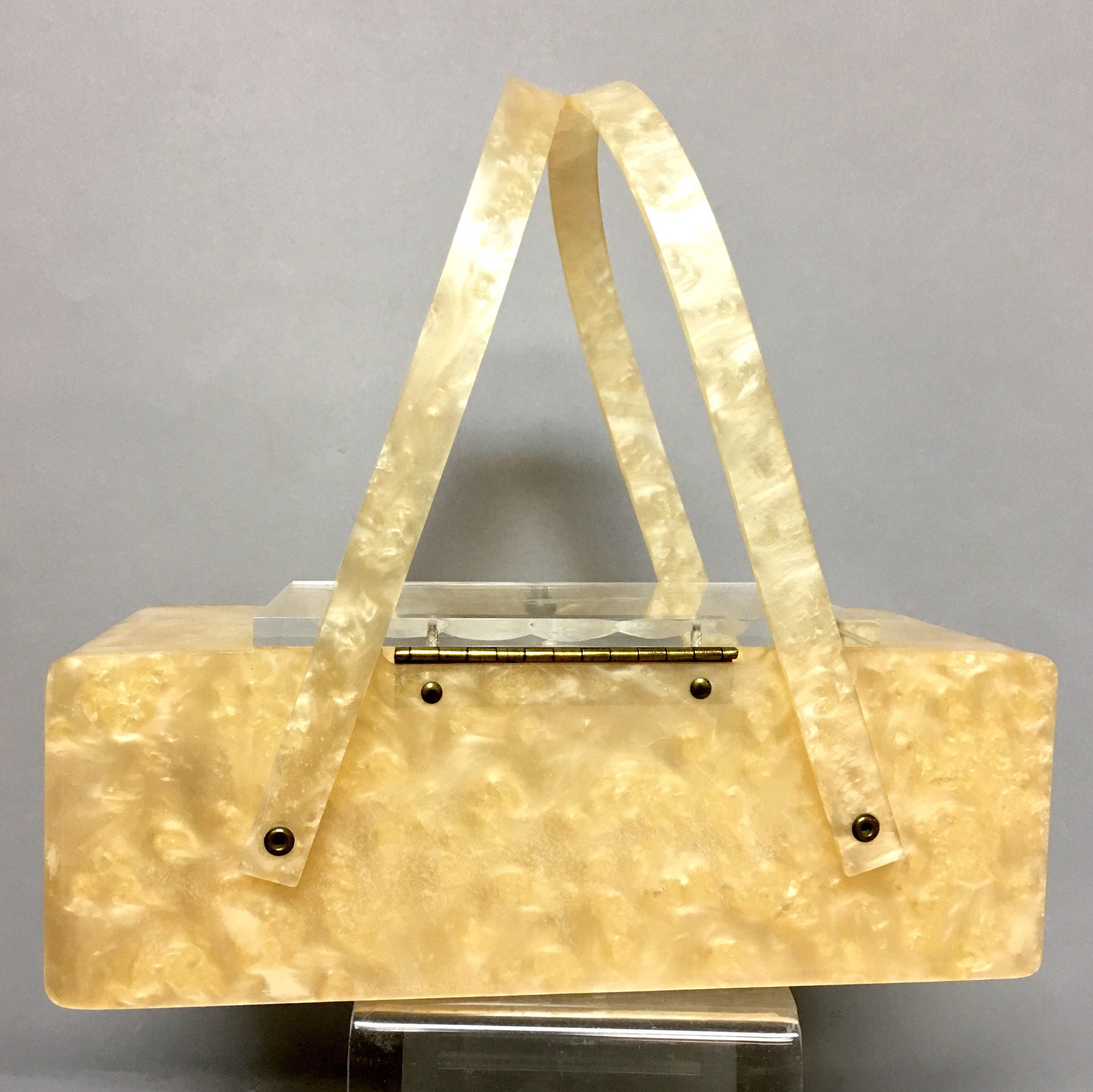 LUCITE Box Bag, Vintage 1950's MARBLEIZED Lucite Purse, With Reverse ...