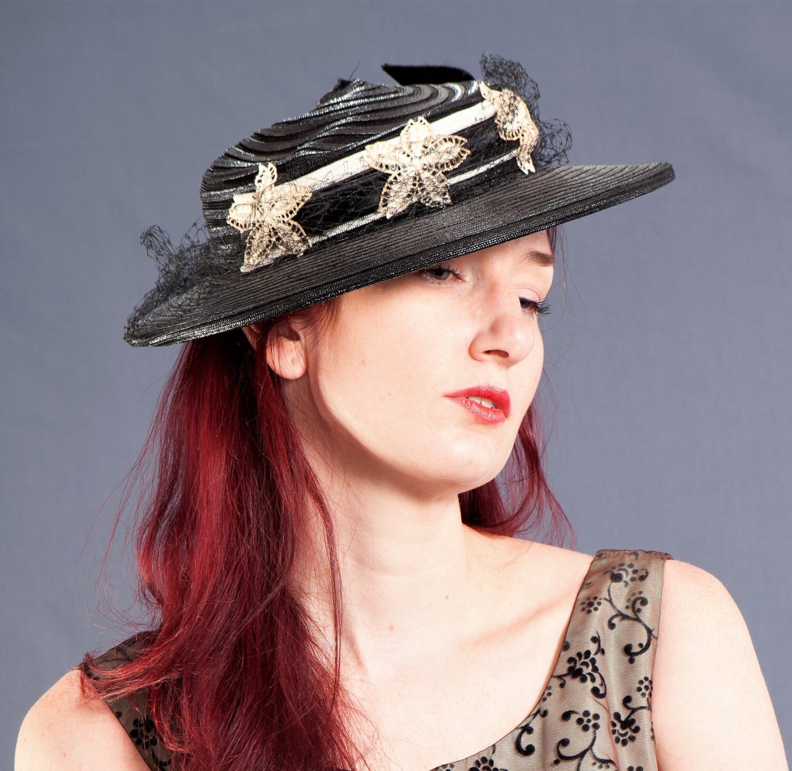 Vintage 1940's Horsehair Crinoline Hat, Black Wide BRIMMED Hat, Retro ...