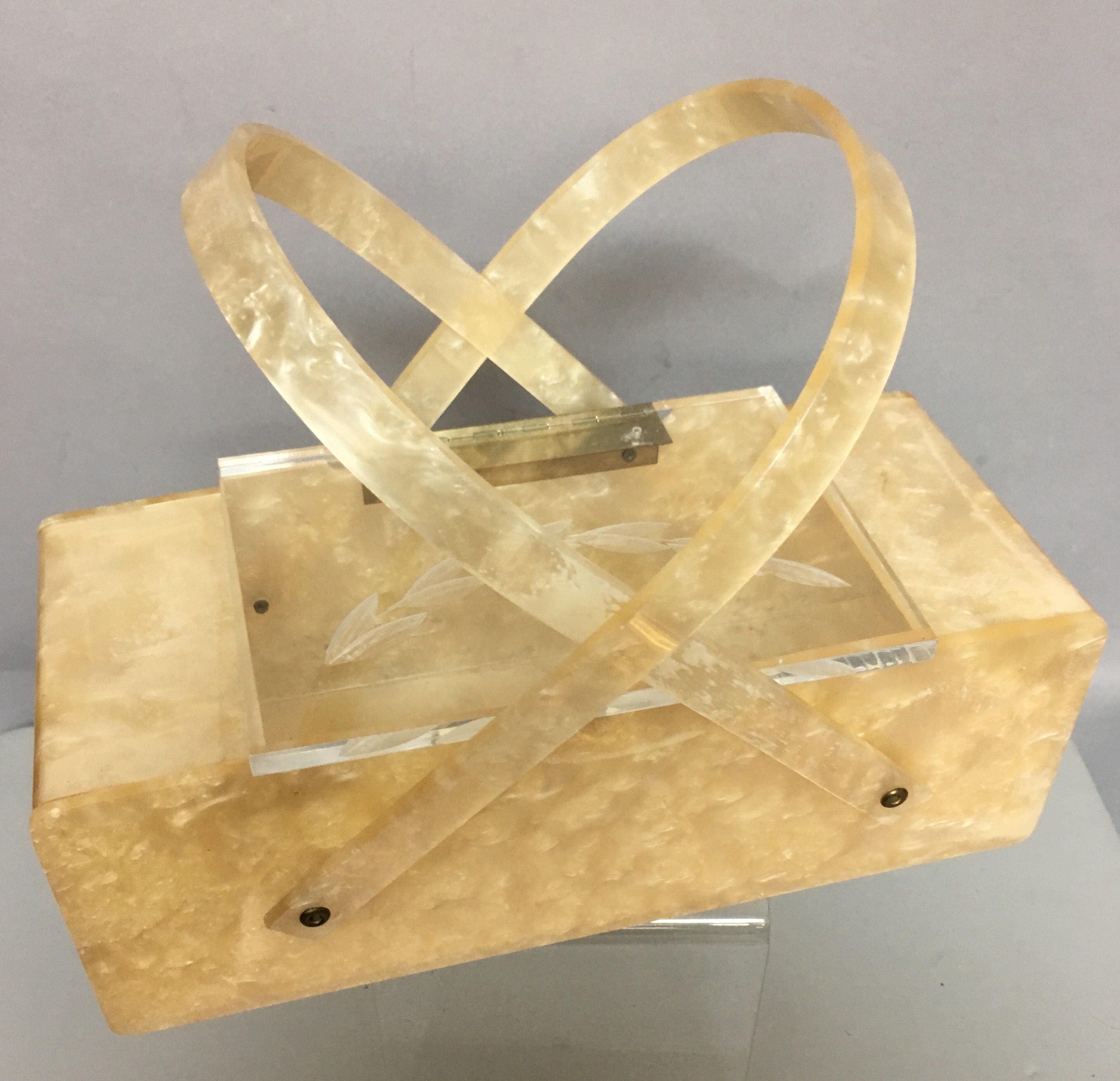LUCITE Box Bag, Vintage 1950's MARBLEIZED Lucite Purse, With Reverse ...