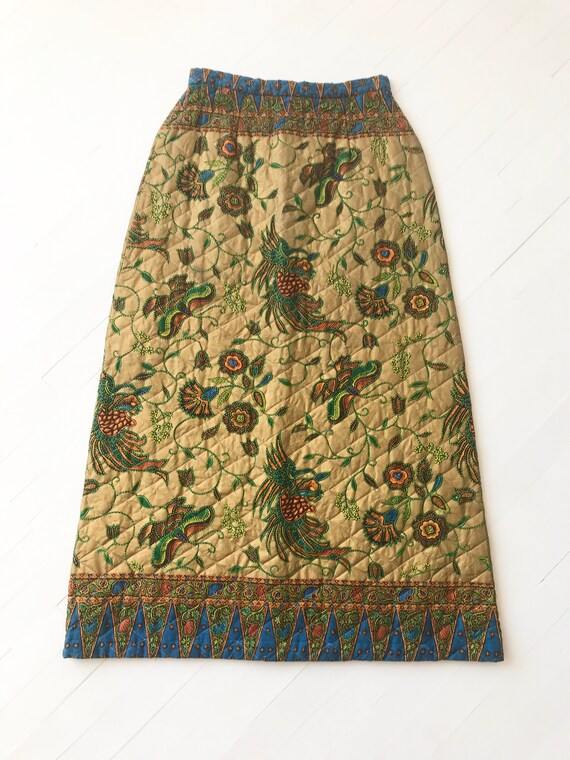 1970's Quilted Botanical Print Maxi Skirt - Gem