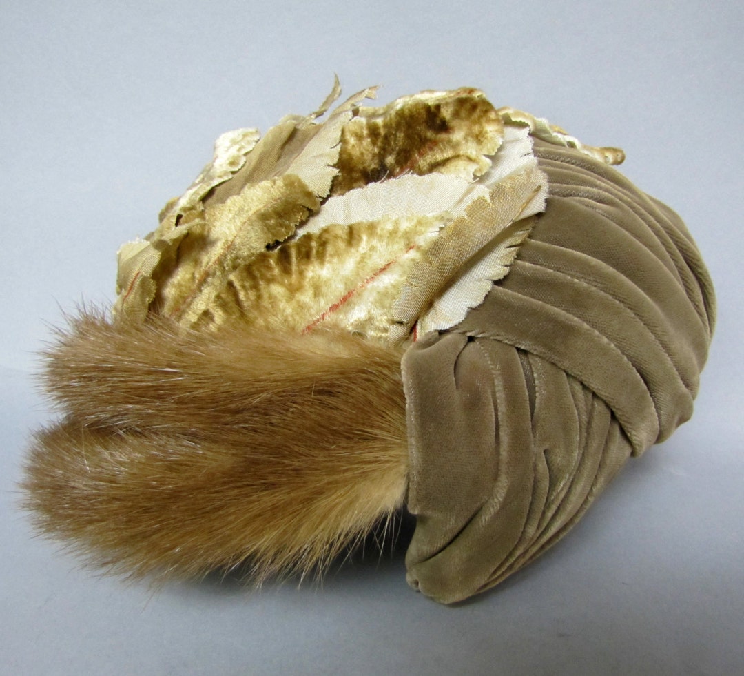 MINK Trimmed 1940's "gibbe" FLAPPER Style, Velvet Half Hat or Headband ...