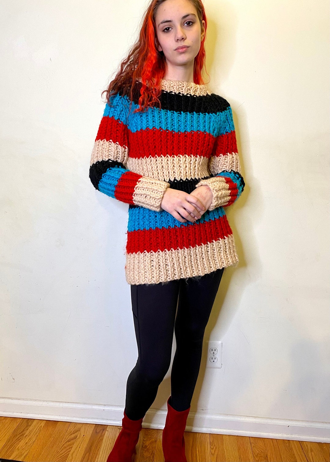Mod 1960's Hand Knitted Striped Sweater, Size Small, Medium - Etsy