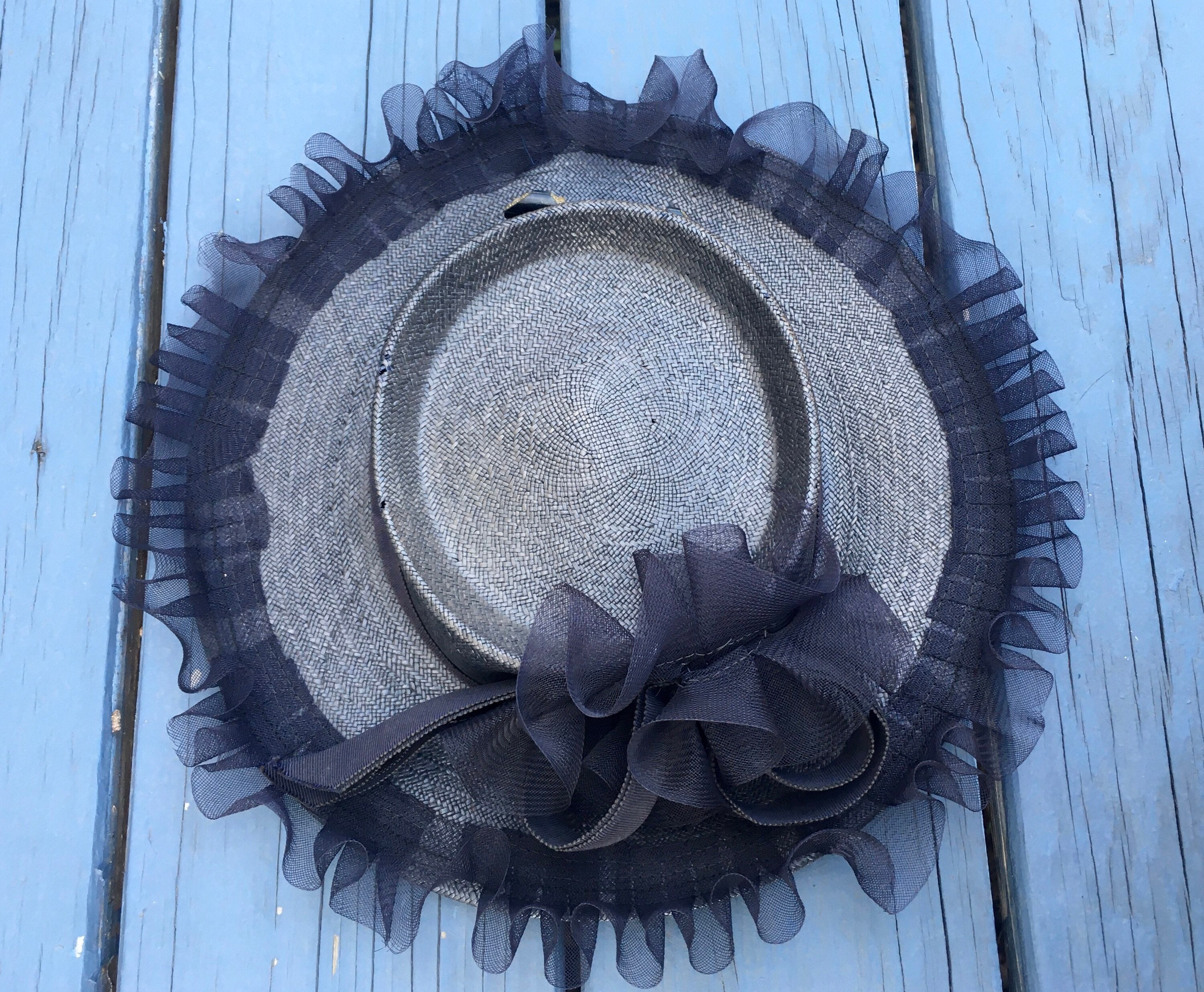 1940's Navy Straw Wide Brim CARTWHEEL Hat W Ruffled Crinoline Trim - Etsy